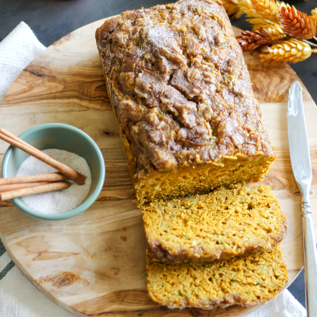 Pumpkin Zucchini Bread with Cinnamon Sugar Crunch Top - Mozie