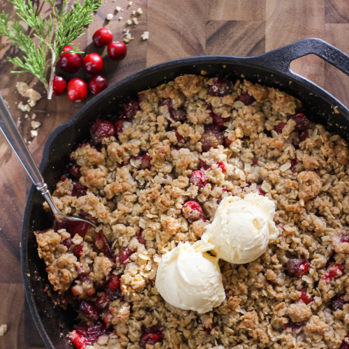Skillet Cranberry Orange Crisp Pie with Vanilla Bean Ice Cream