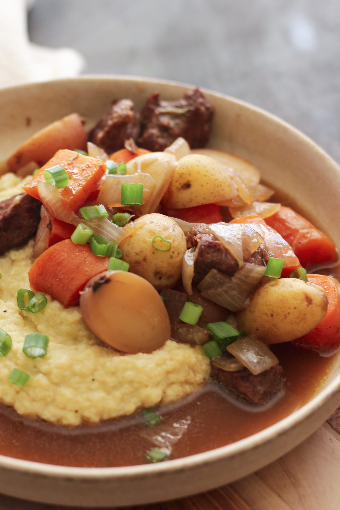 Classic Beef and Veggie Stew with Cauliflower Mashed 'Potatoes' - Mozie