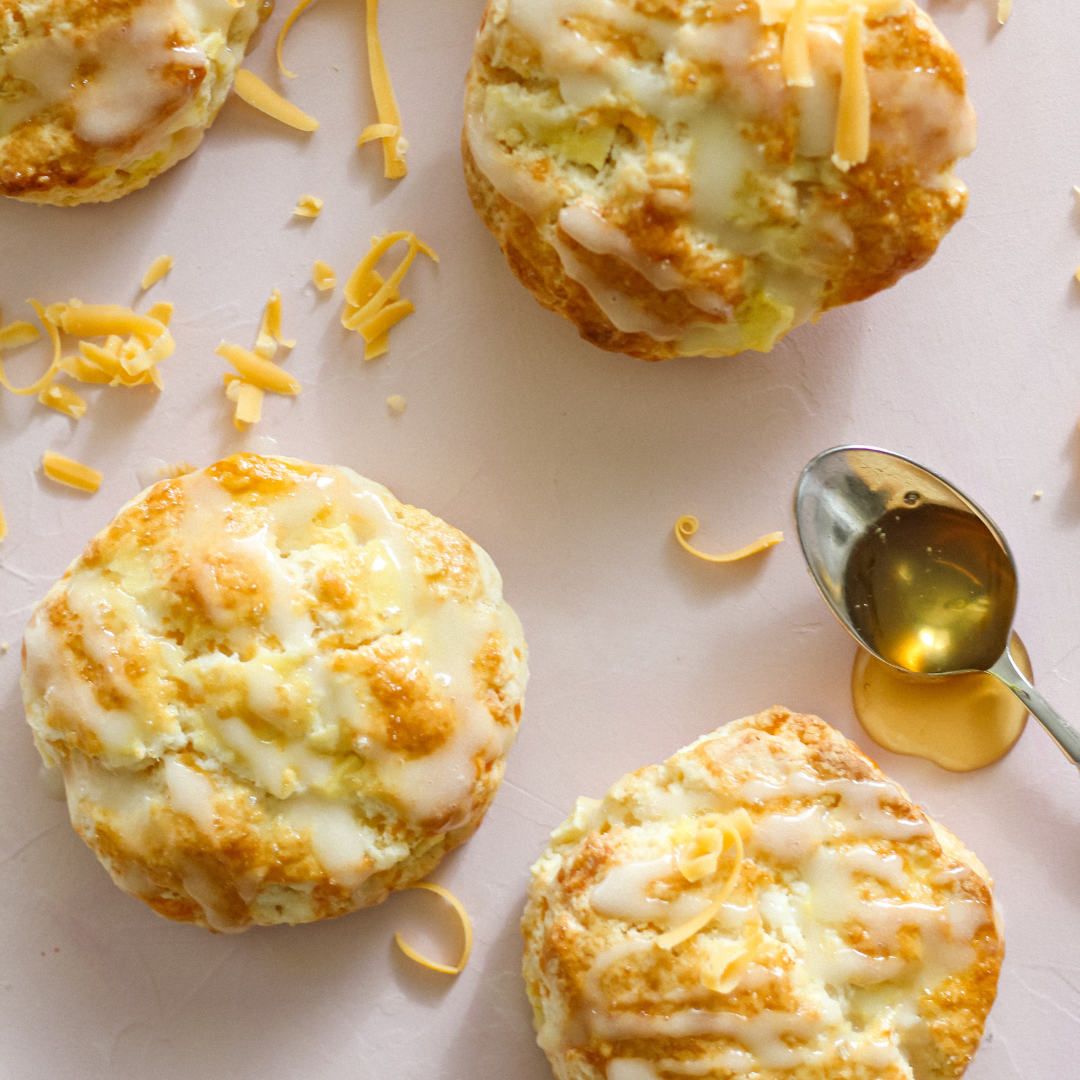 Apple Cheddar Scones with Honey Glaze - Mozie