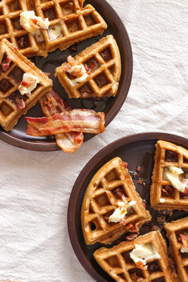 The Best Fluffy Maple Bacon Buttermilk Waffles - Mozie