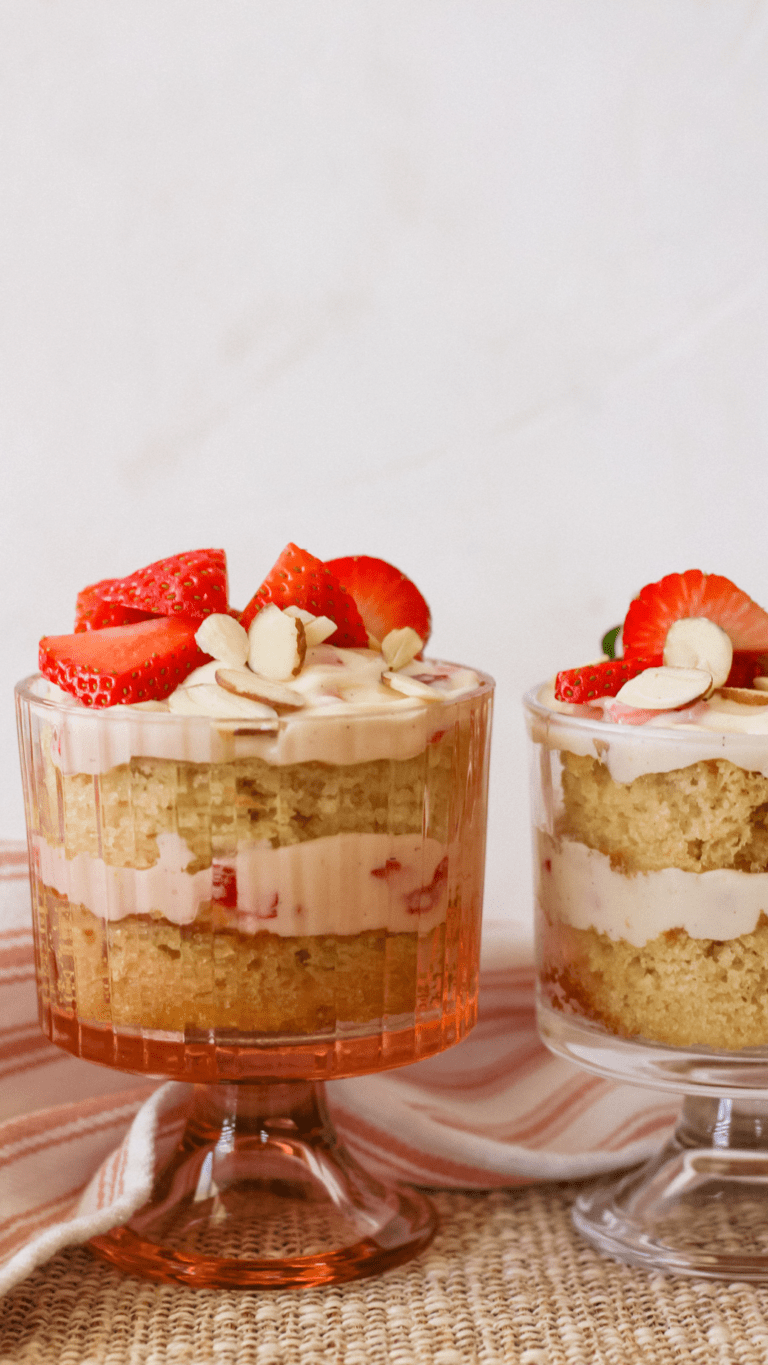 Mini Vanilla Almond Cake Parfaits with Strawberry Cream Cheese Frosting ...