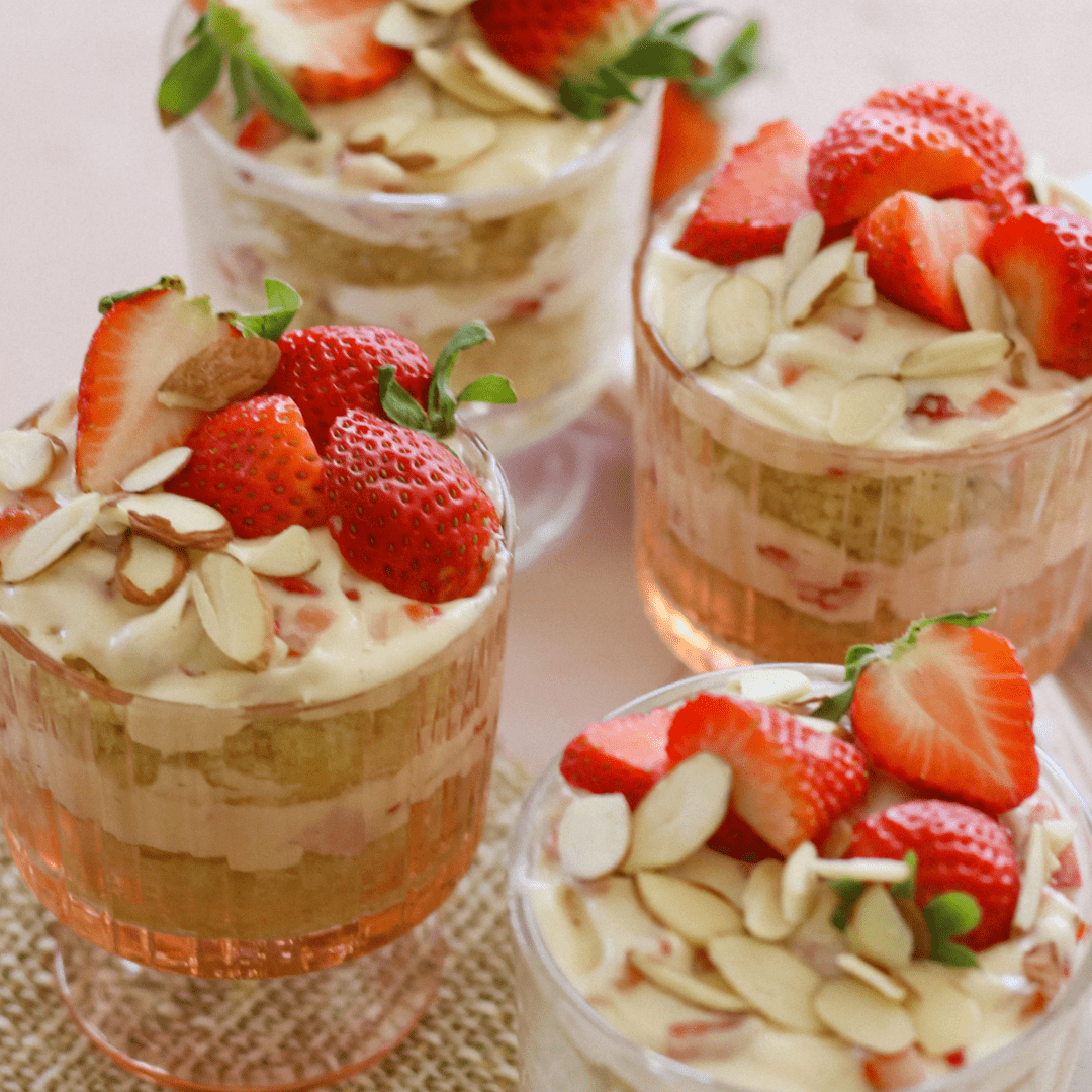 Mini Vanilla Almond Cake Parfaits with Strawberry Cream Cheese Frosting ...