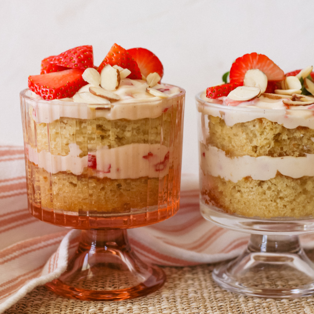 Mini Vanilla Almond Cake Parfaits with Strawberry Cream Cheese Frosting ...