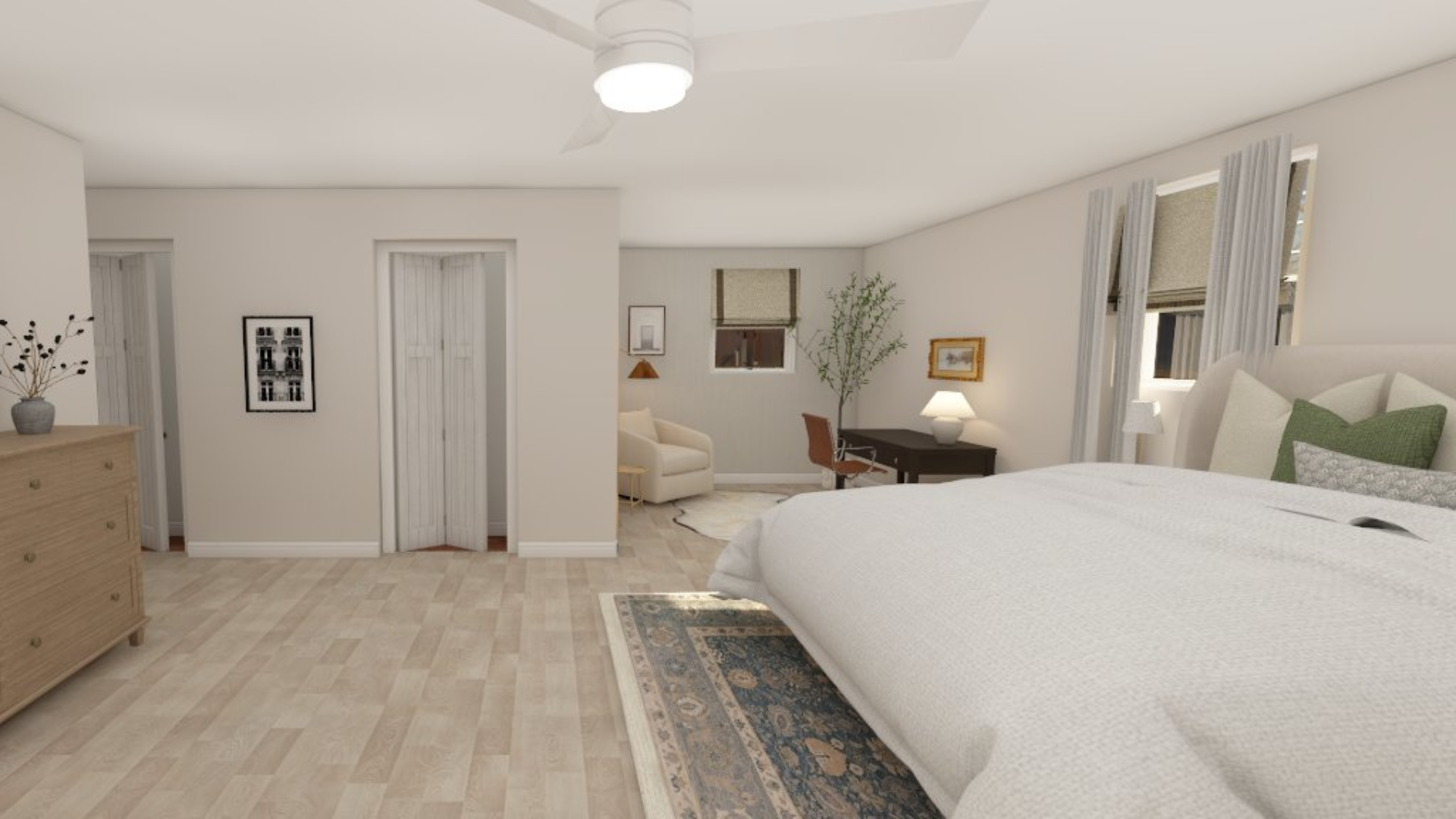 Cozy Transitional Primary Bedroom Suite | Virtual Design Reveal - Mozie