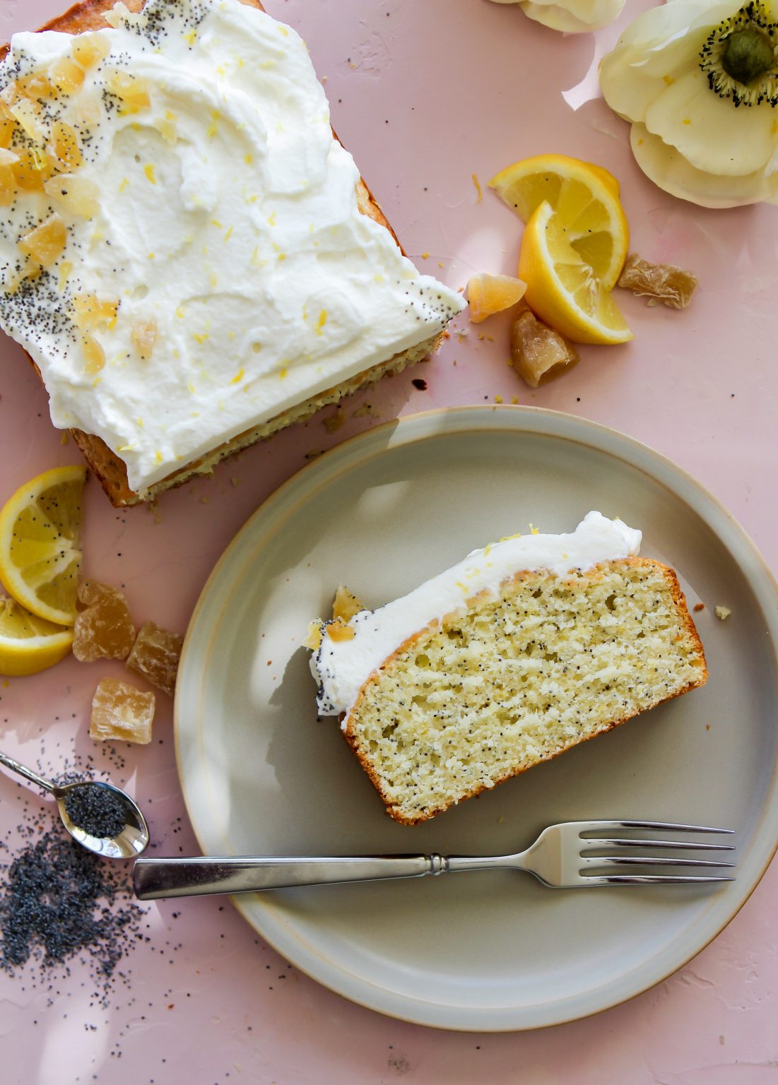 Ginger Lemon Poppy Seed Loaf with Whipped Lemon Frosting - Mozie
