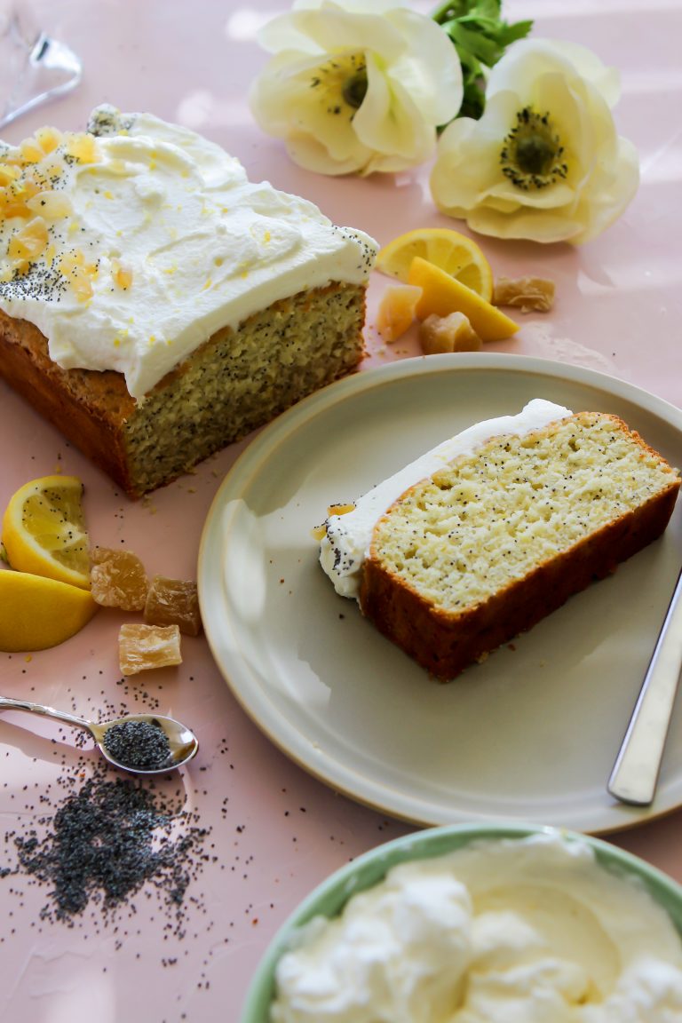 Ginger Lemon Poppy Seed Loaf with Whipped Lemon Frosting - Mozie
