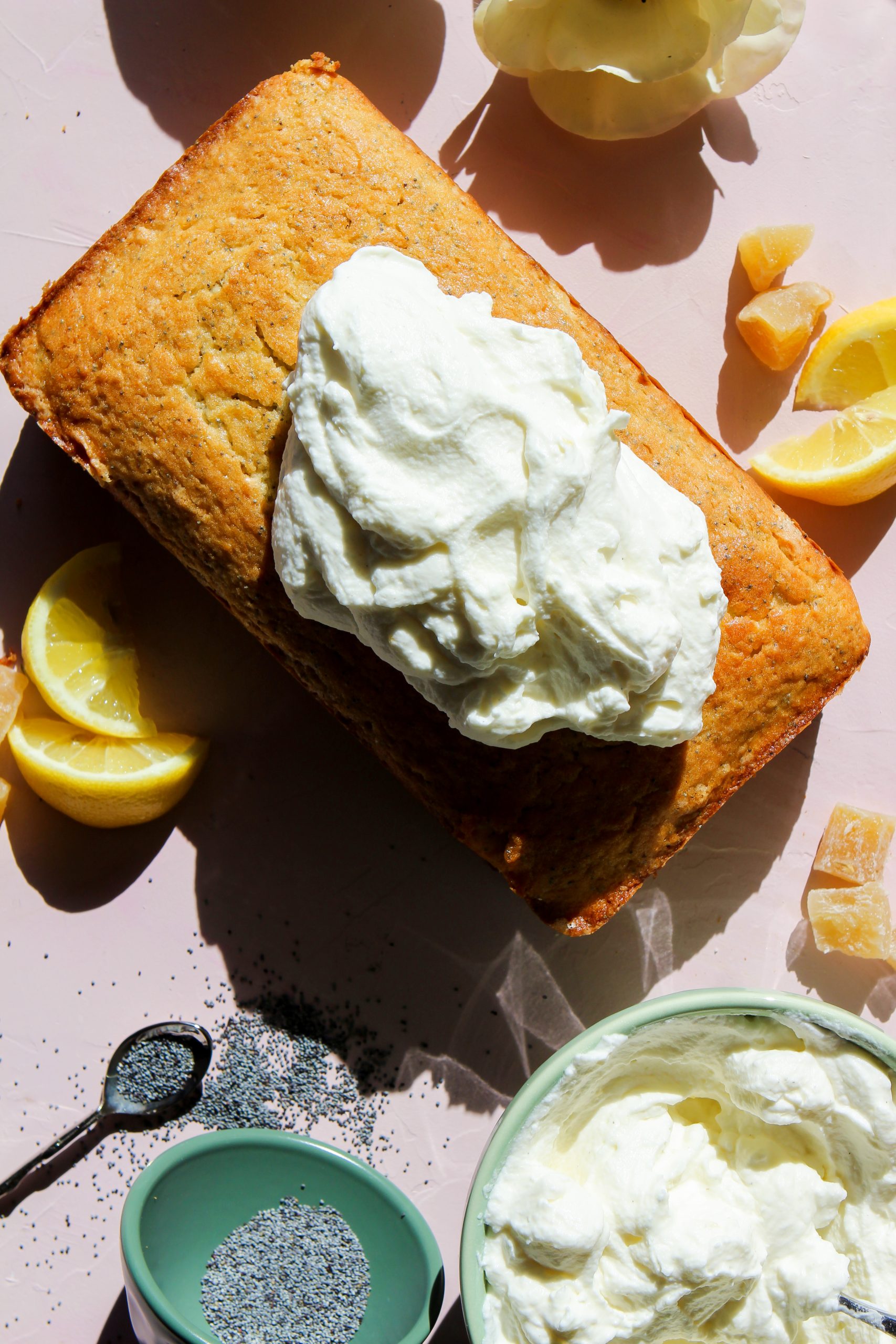 Ginger Lemon Poppy Seed Loaf with Whipped Lemon Frosting - Mozie