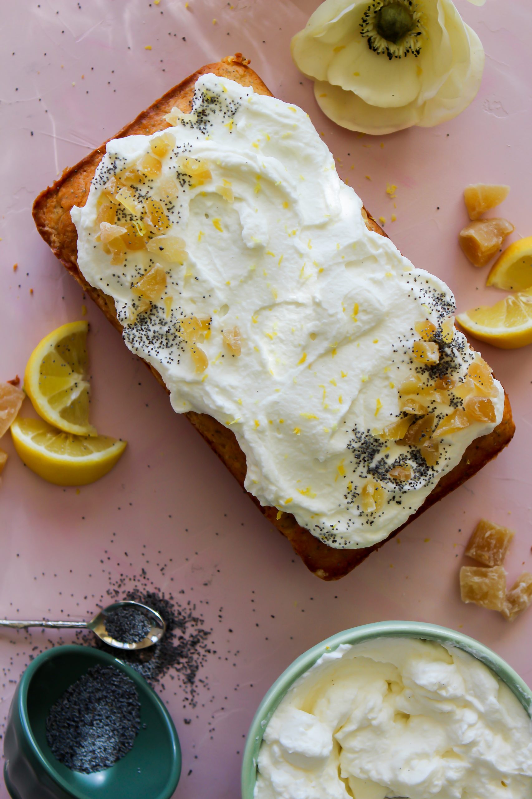 Ginger Lemon Poppy Seed Loaf with Whipped Lemon Frosting - Mozie
