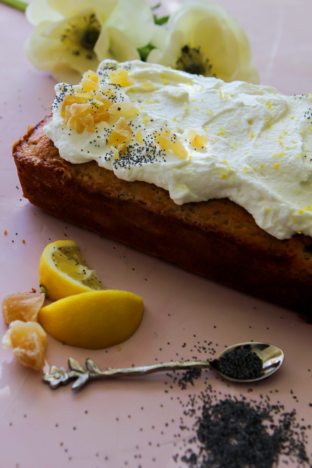 Ginger Lemon Poppy Seed Loaf with Whipped Lemon Frosting - Mozie