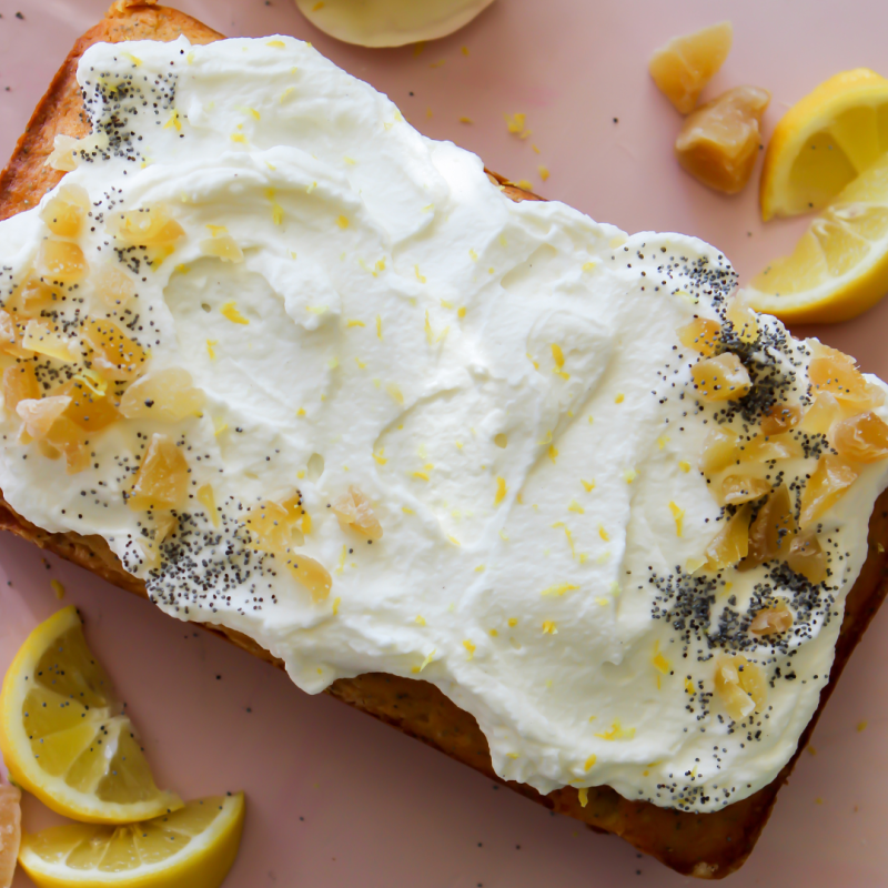 Ginger Lemon Poppy Seed Loaf with Whipped Lemon Frosting - Mozie