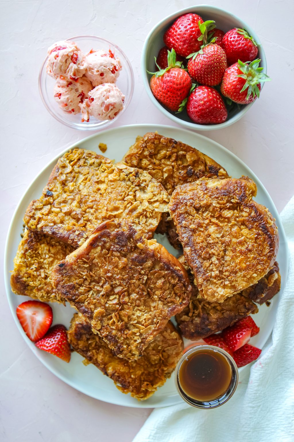 Frosted Flake French Toast with Whipped Strawberry Butter - Mozie