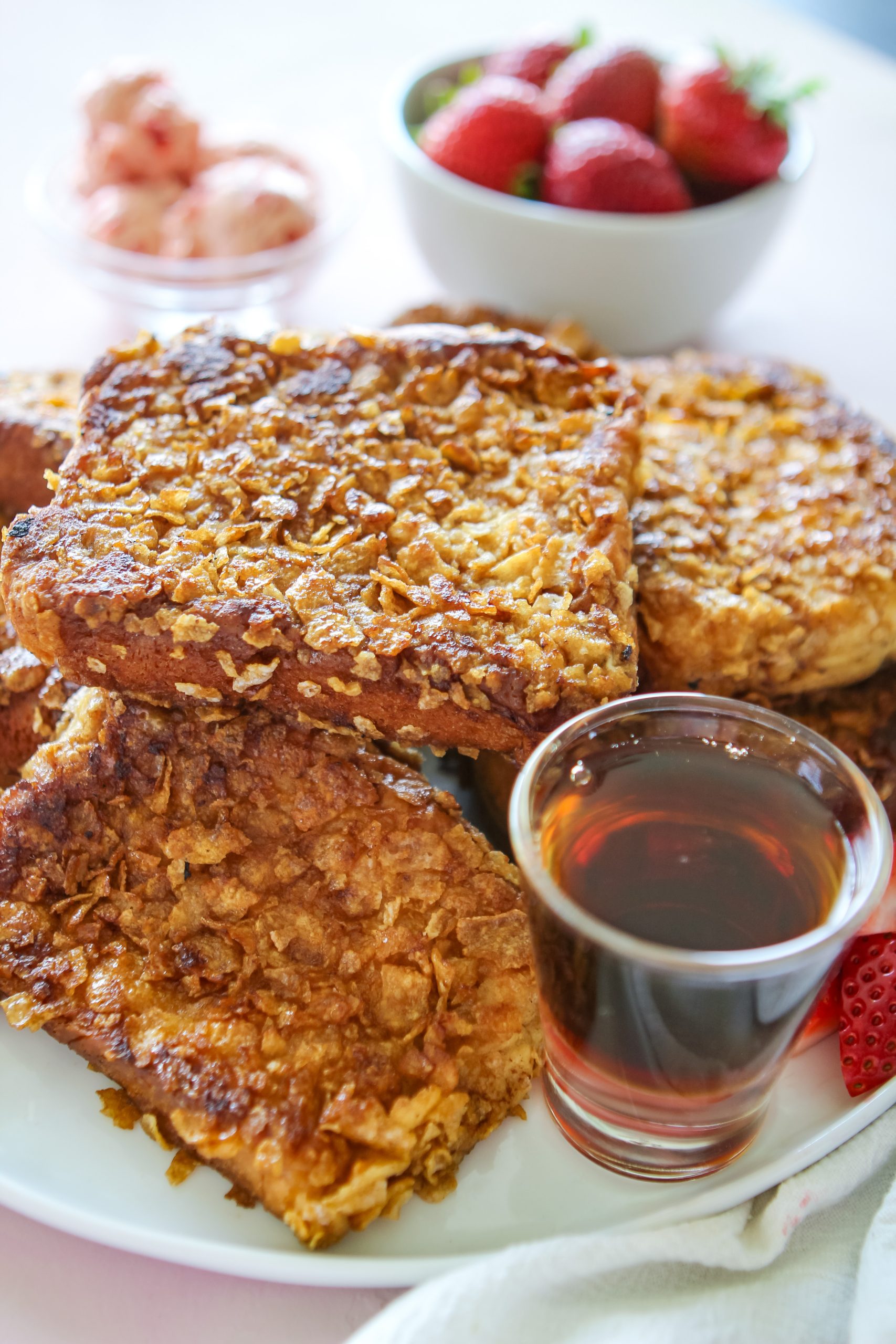 Frosted Flake French Toast with Whipped Strawberry Butter - Mozie