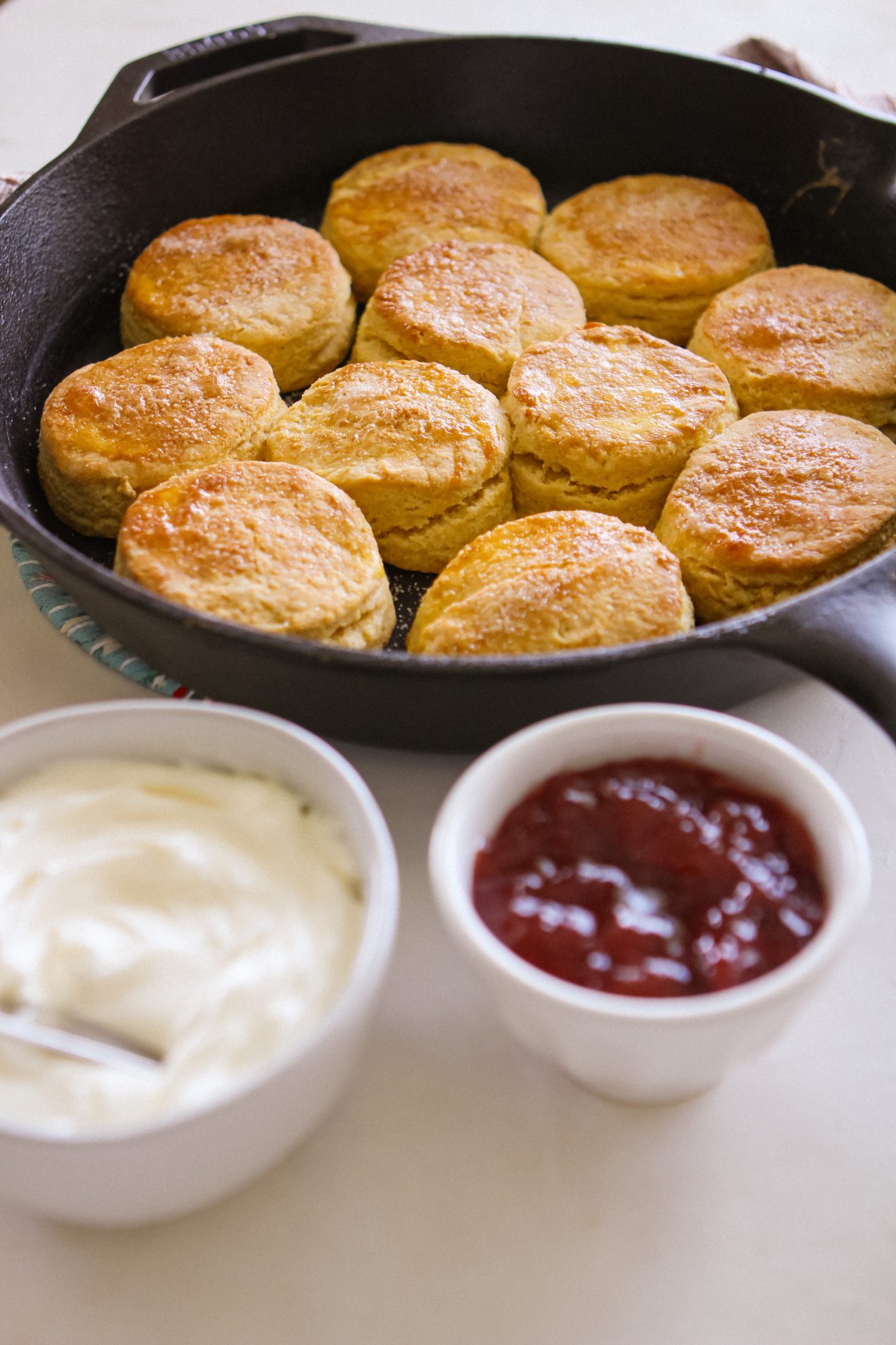 Skillet Cornbread Biscuits With Jam and Cream - Mozie