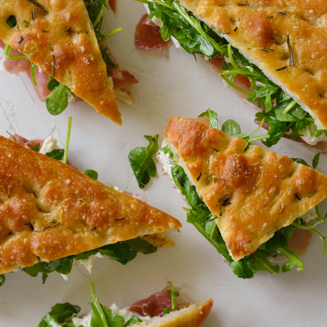 Prosciutto Crudo Focaccia Sandwich With Burrata And Arugula Mozie