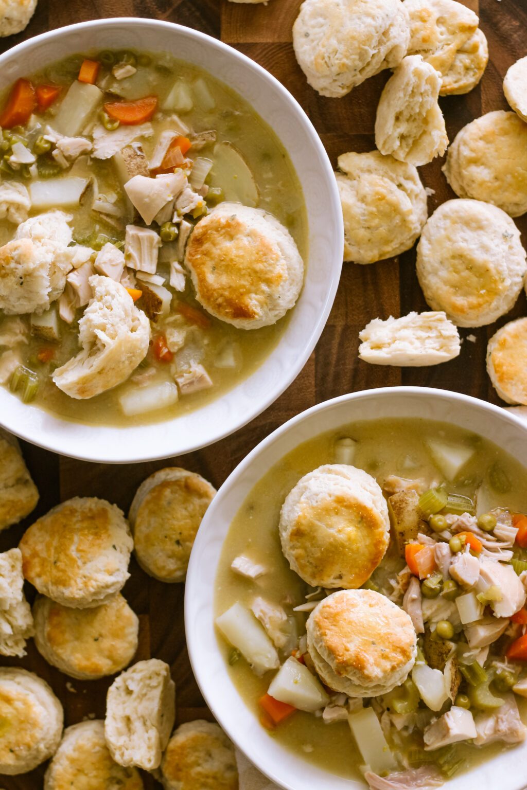 Chicken Pot Pie Soup with Homemade Thyme Butter Biscuits - Mozie