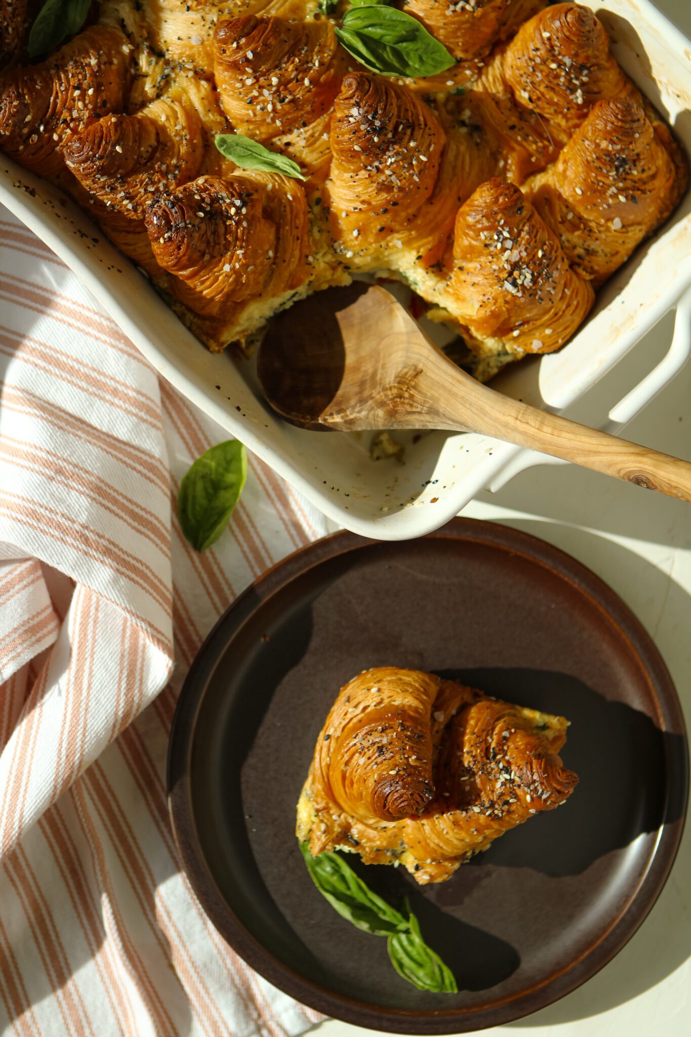 One-Pan Tomato Basil Croissant Breakfast Bake - Mozie