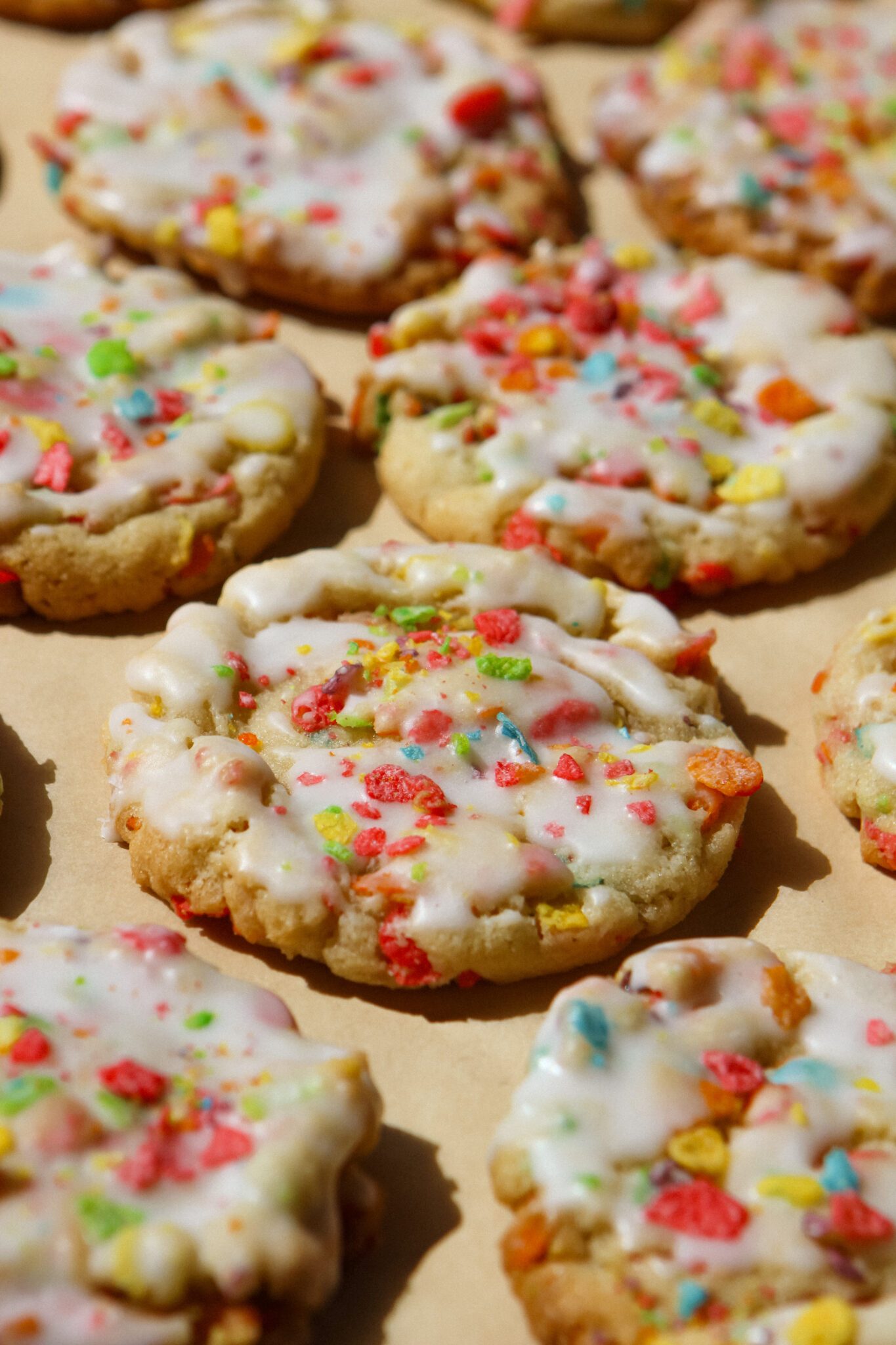 Fruity Pebble Cookies with Milk Glaze - Mozie