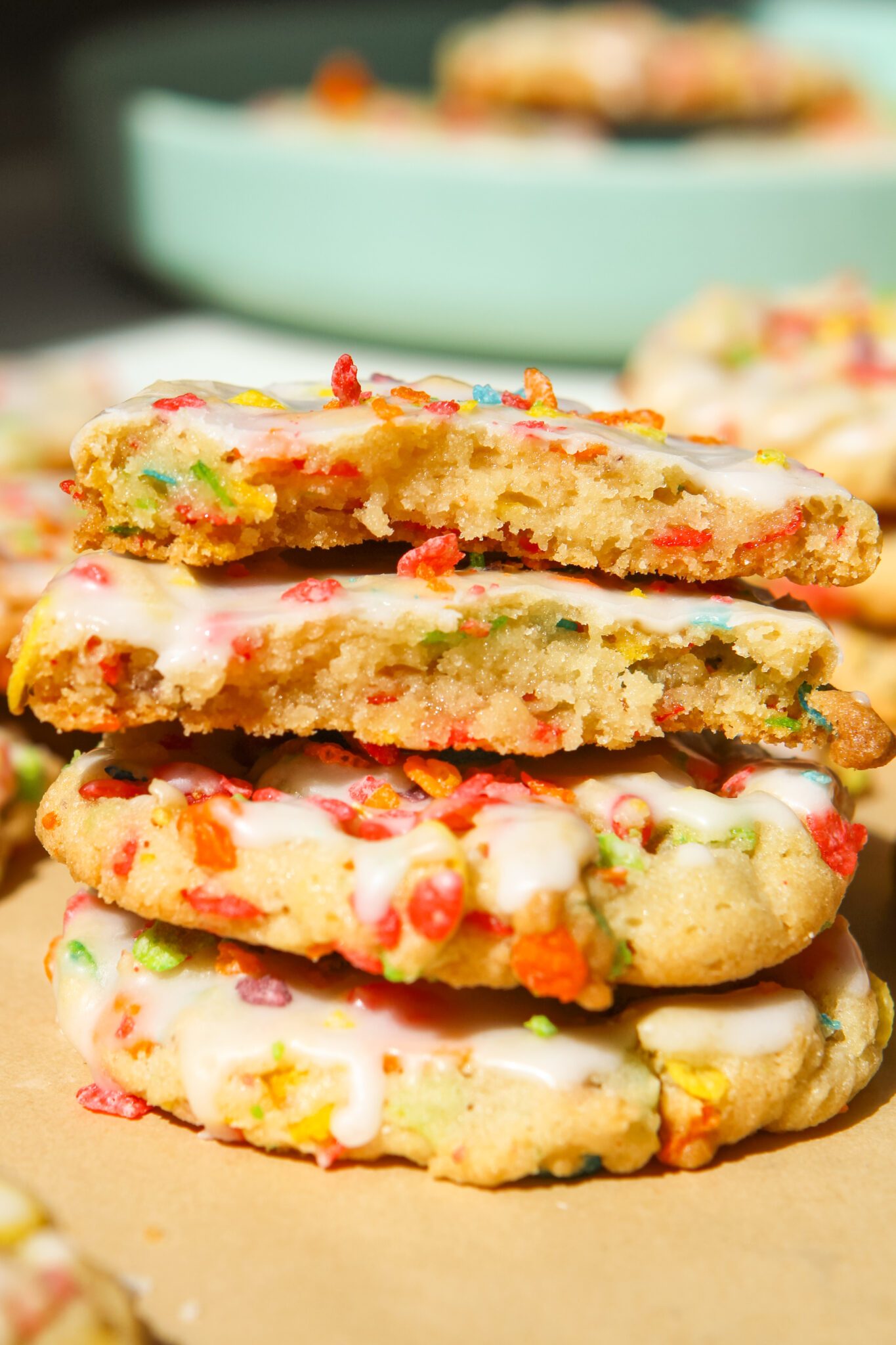 Fruity Pebble Cookies with Milk Glaze - Mozie