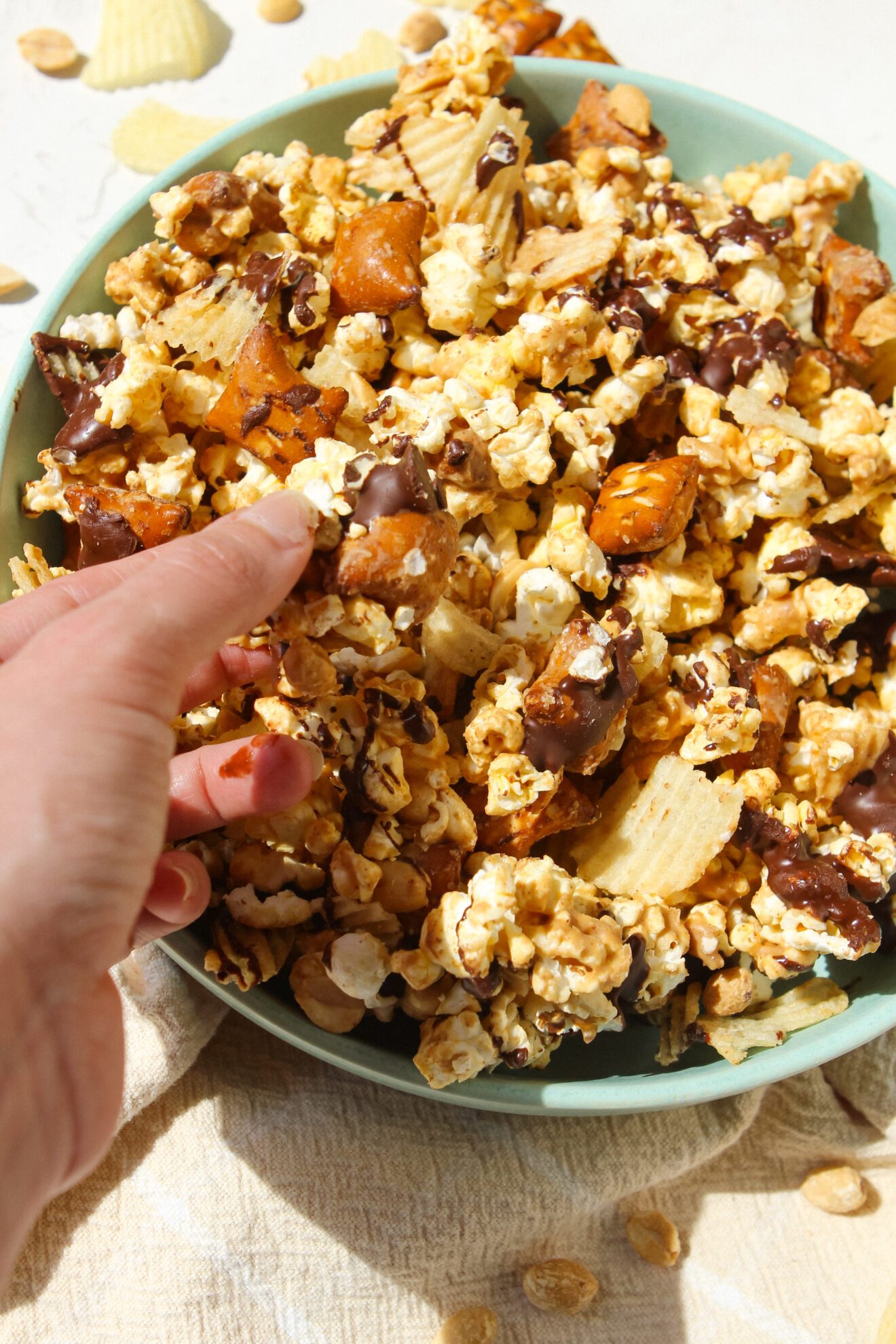 Chocolate Peanut Butter Popcorn Snack Mix - Mozie